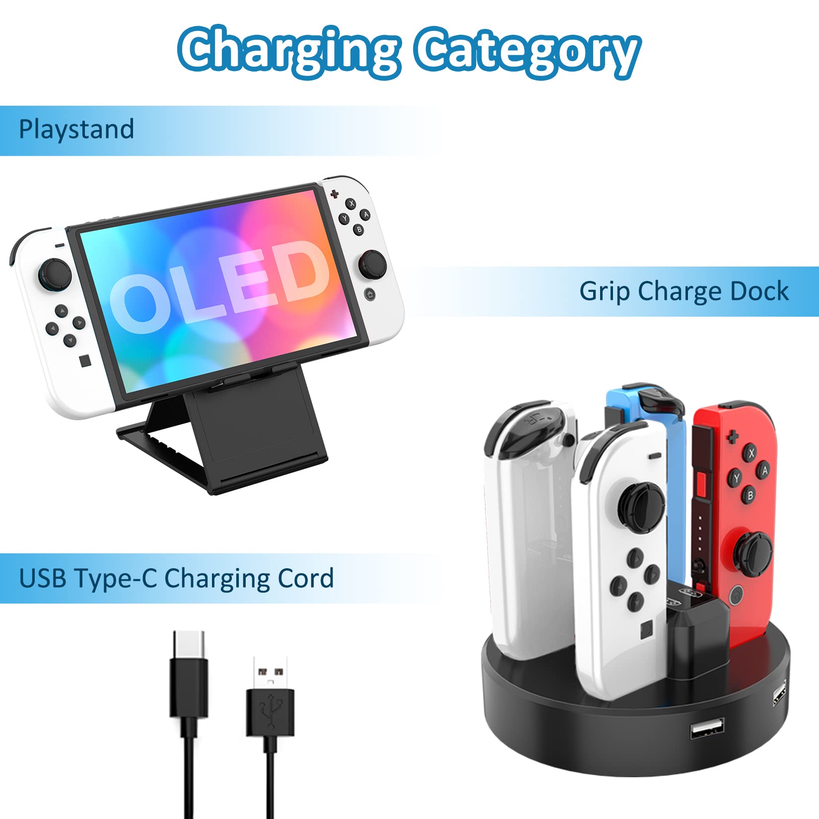 HEYSTOP Switch OLED Accessories Bundle Compatible with 2021 Switch OLED Model, 27 In 1Accessories Gift Kit with Carrying Case, Dockable Protective Case Cover, Screen Protector & More (Black)