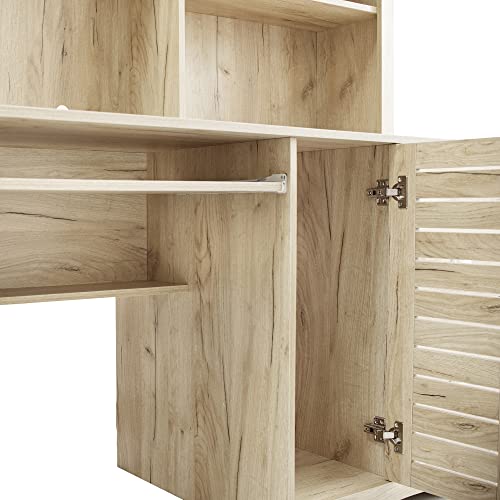 GIYZOKNI Desk with Hutch, Computer Desk with Hutch, with Drawers, Open Shelf, Writing Laptop Table with Keyboard Tray, Wood Computer Desk Workstation Desk for Home Office