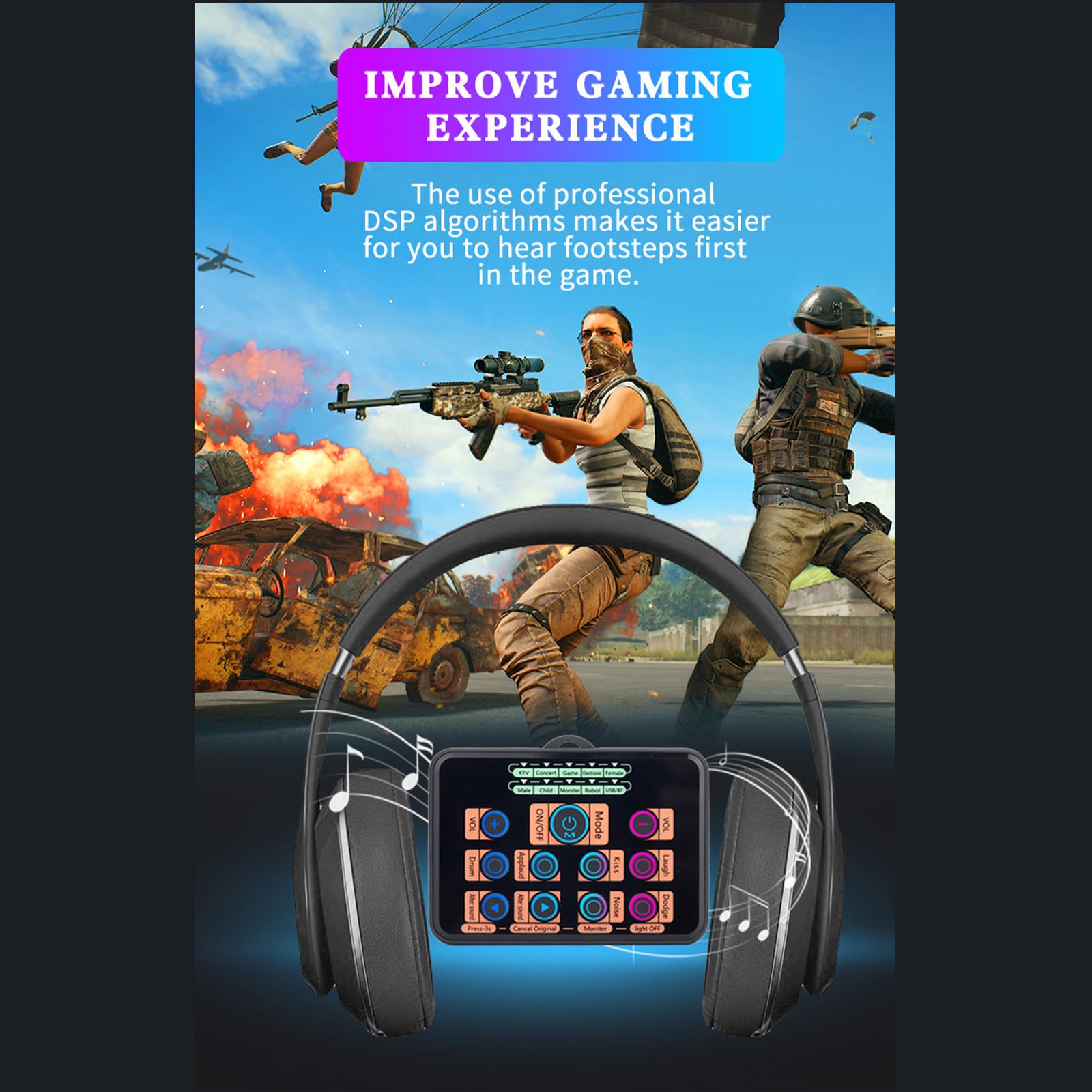 Hosabely Voice Changer, Compact Sound Card for PS4/PC/Xbox/Switch/Phone/Pad,Sound Effects Machine Mixer Board for Skype YouTuber Karaoke Gaming Recording Live Streaming with Microphone/Green LED Light