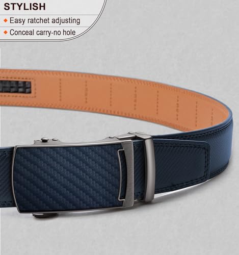 KEMISANT Belt Men, Sliding Ratchet Belt Genuine Leather For Gift Mens Dress Pants Oxfords,Size Adjustable(Purplish Blue,30"-36" Waist Adjustable)