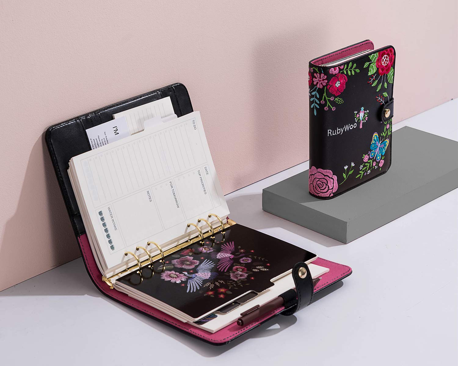 Guokichy Journal Travel Composition Notebook Filofax Planner Organiser Refills for Monthly Weekly Daily (Embroidery, A6)
