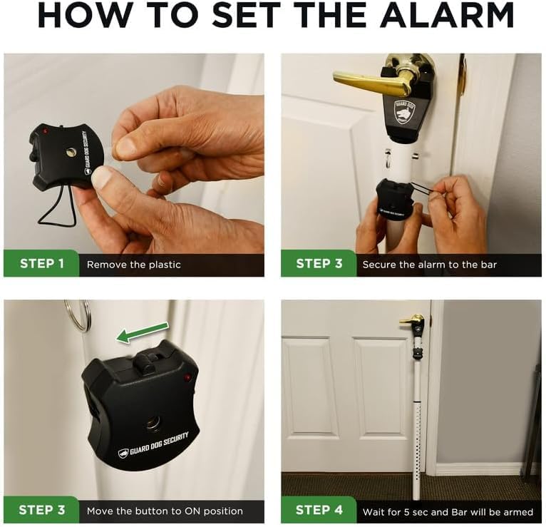 Guard Dog Security Door Jammer 2-in-1 Adjustable Door Knob Jammer & Sliding Patio Door Security Bar – 40 Different adjustments (White w/Alarm)