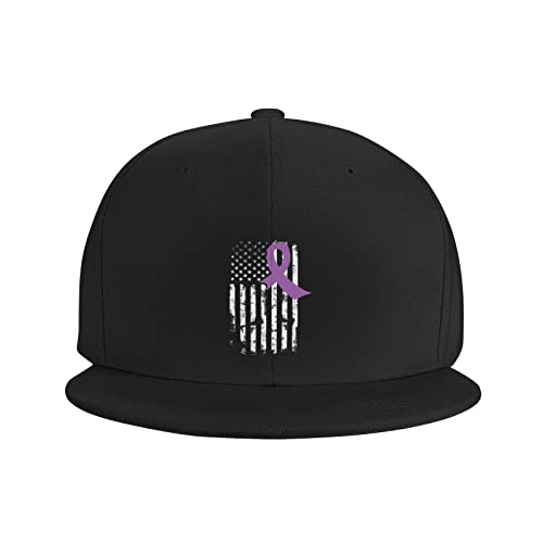Leiomyosarcoma Cancer Awareness America Flag Purple Ribbon Hat Adult Adjustable Baseball Cap Trucker Hats