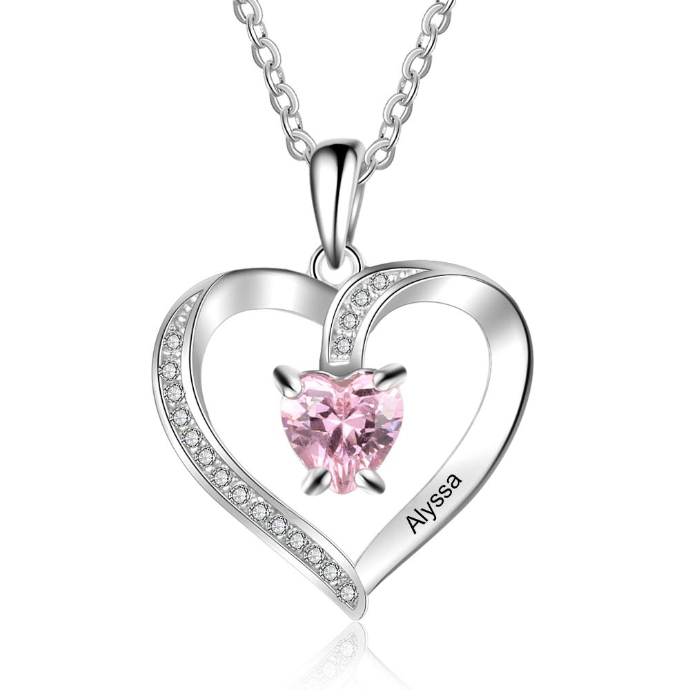 Gemszoo Personalized Names Heart Necklace with Simulated Birthstone Pendant Necklace for Women Mother (1 Name)
