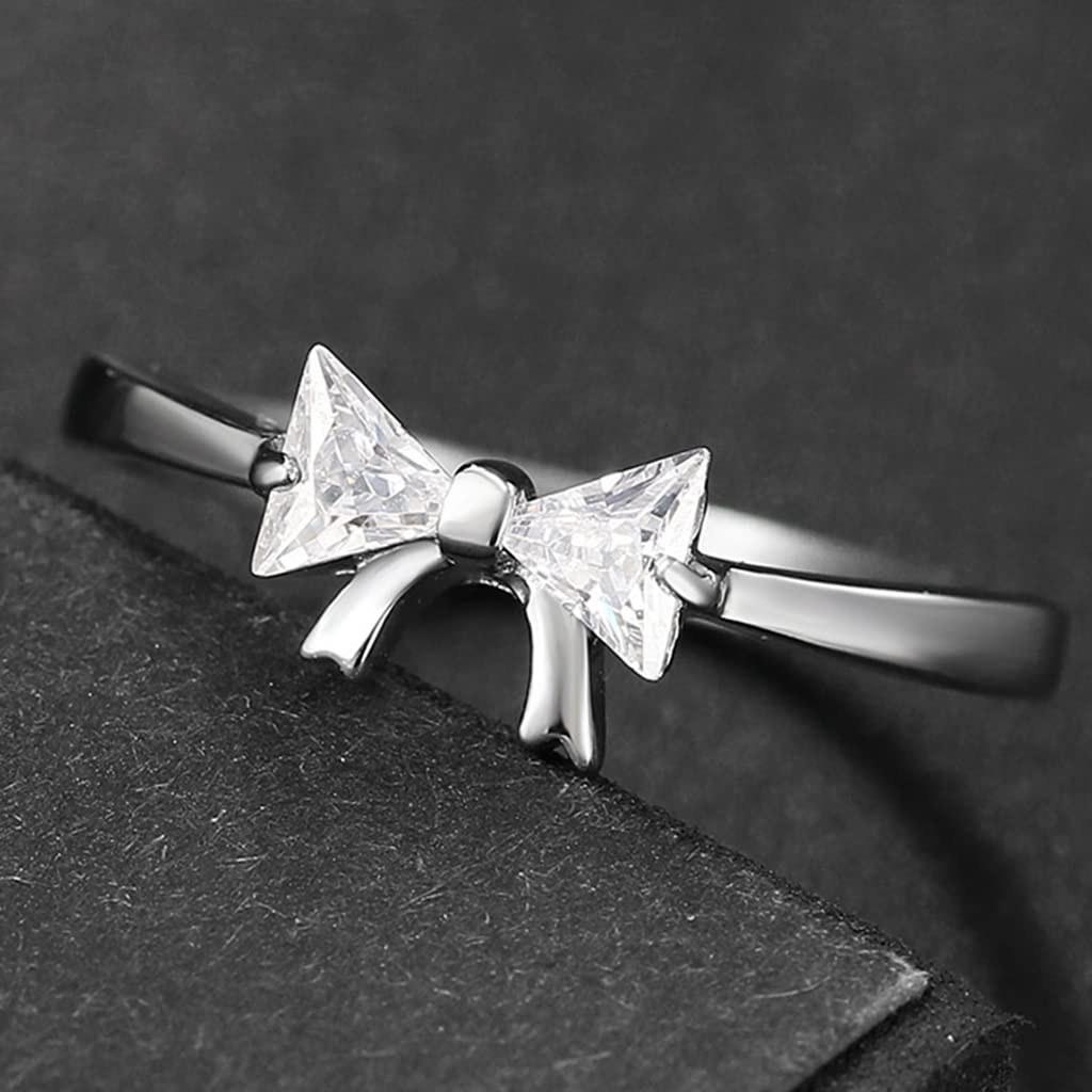Jude Jewelers Stainless Steel Bowtie Butterfly Knot Style Wedding Statement Holiday Promise Anniversray Ring (Silver, 6)