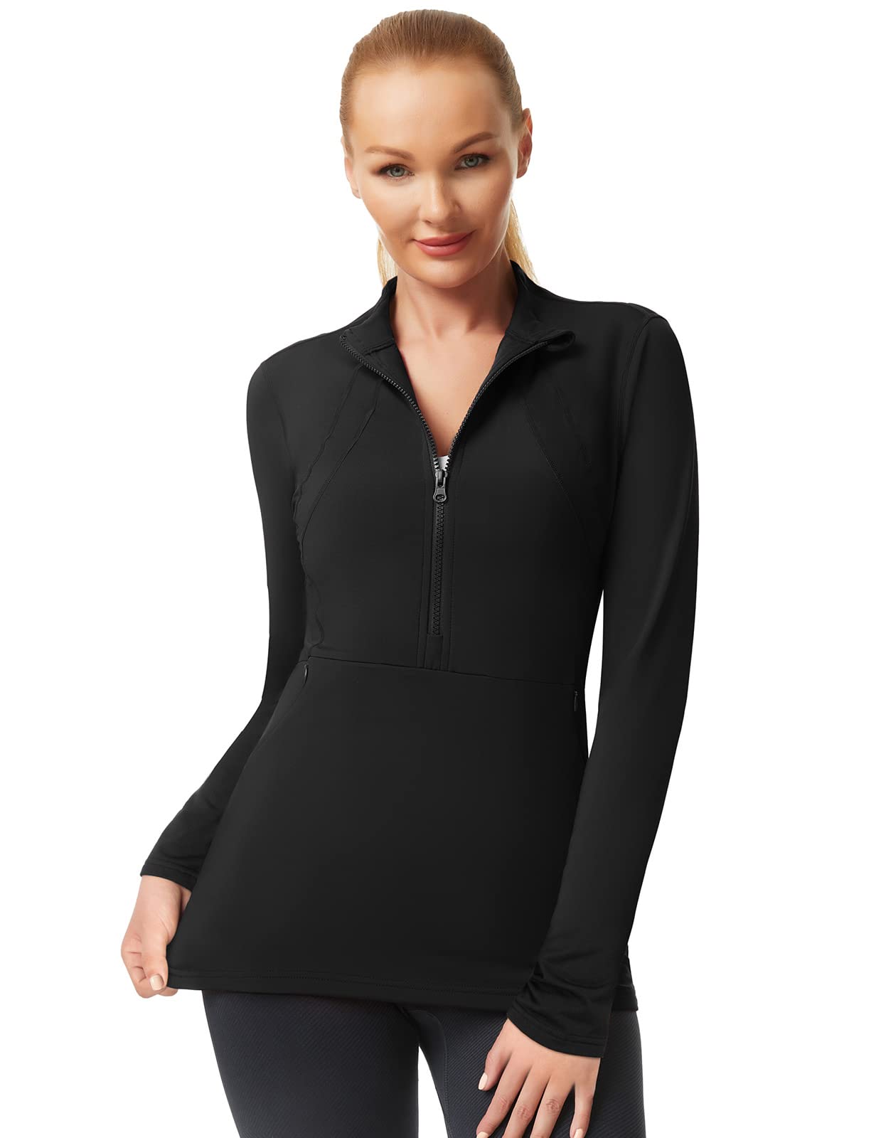 JACK SMITH Women's Half Zip Thermal Fleece Athletic Shirt Running Pullover Long Sleeve Workout Running Jackets M