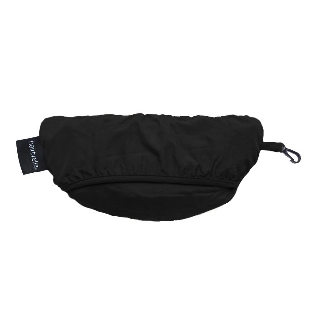 Hairbrella Lite Women’s Rain Hat - Satin-Lined Waterproof Hair Protection with Adjustable Strap, Packable Black