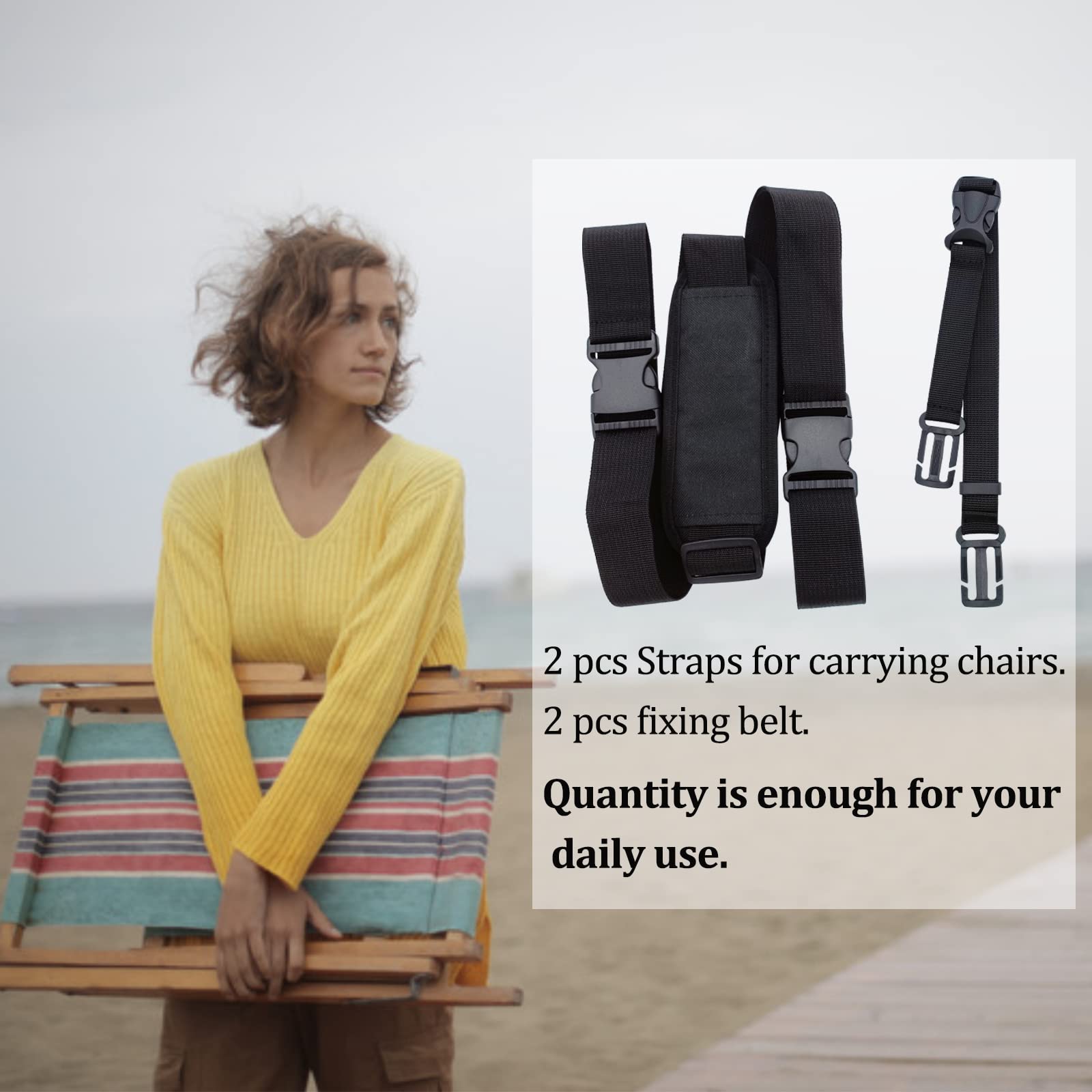 LJZP 4 Packs Carry Strap and Fixing Belt for Beach Chair Folding Chair Adjustable Beach Chair Carry Strap for Beaches, Camping, Backpacking, Picnics, Foldable Bikes