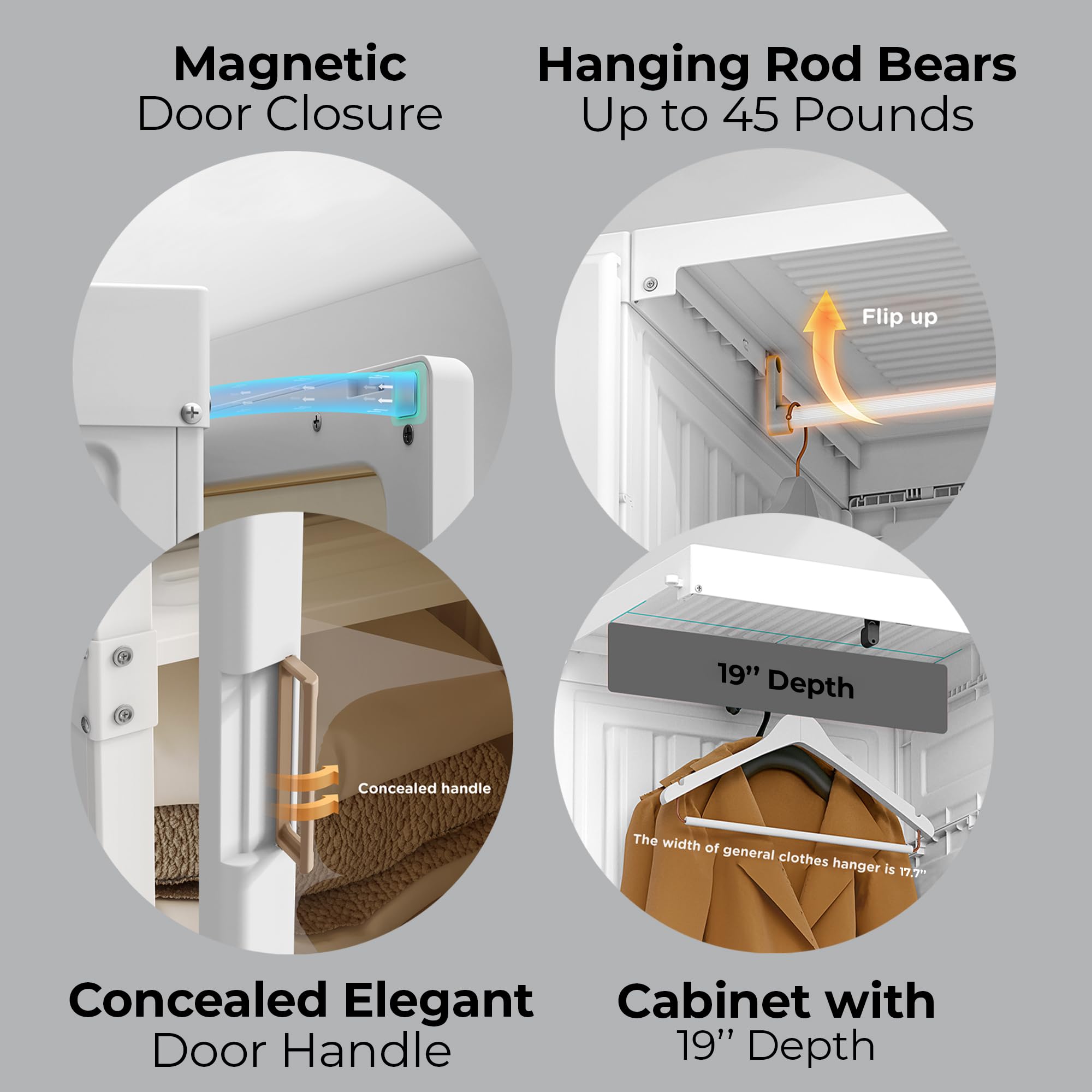 HAIS Portable Wardrobe Closet Storage Organizer Large Capacity 20" Deep Portable Plastic Closet Armoire (5 Cubes-3 Hanging Rods) Collapsible Foldable Organizer Cloakroom Wardrobe Magnetic Doors