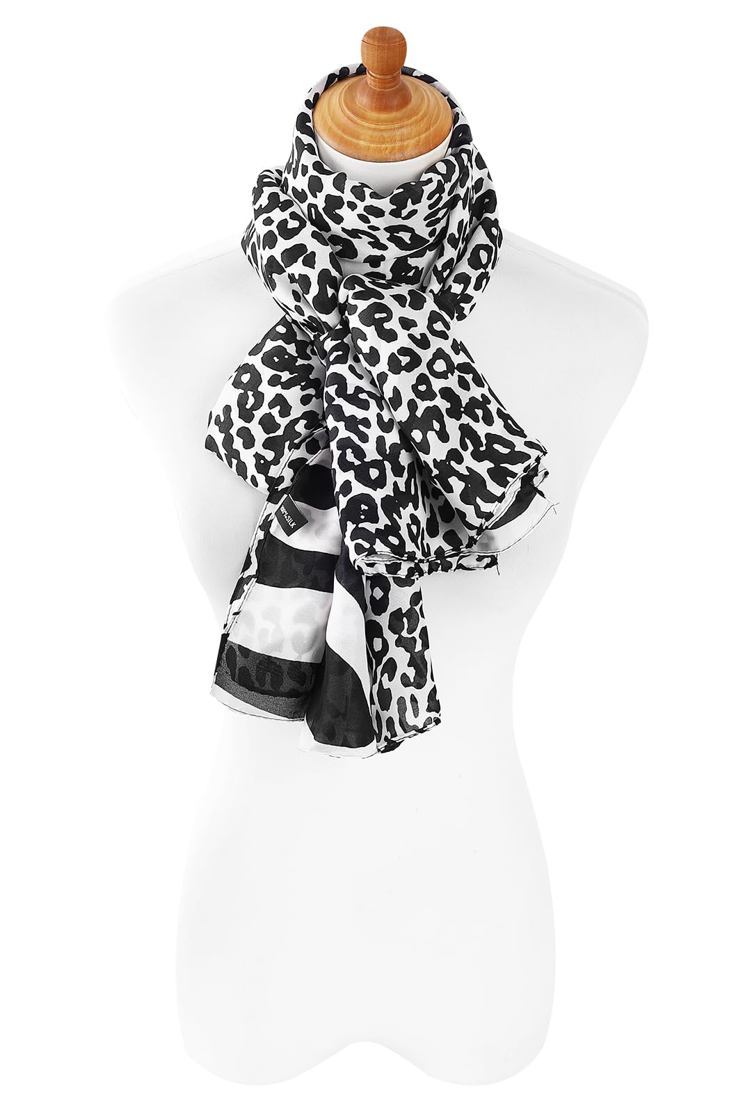 GERINLY Animal Print Shawl Wraps Zebra & Leopard Pattern Silky Scarf for Women Fashion Print Accessory (Black)