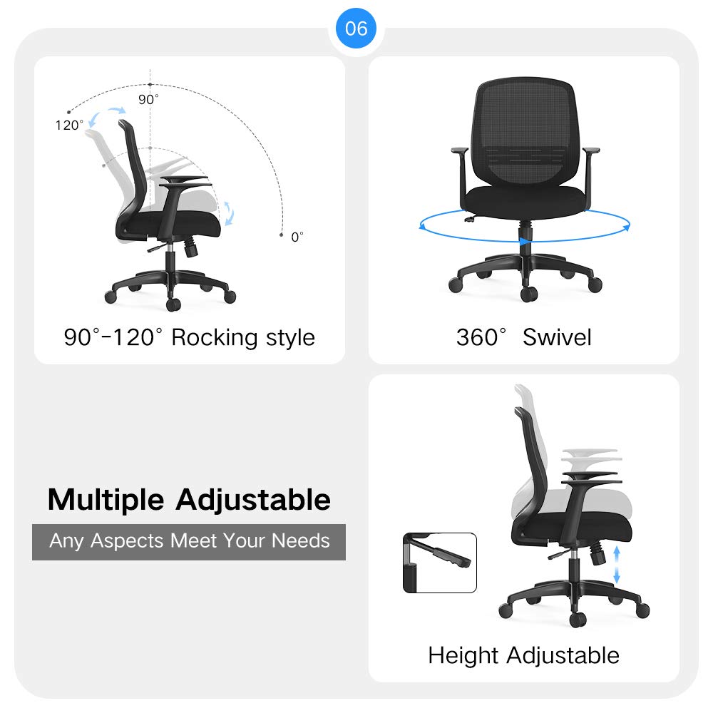 Hbada Home Desk Chair Mesh Office Chair with Arms and Adjustable Height, Black