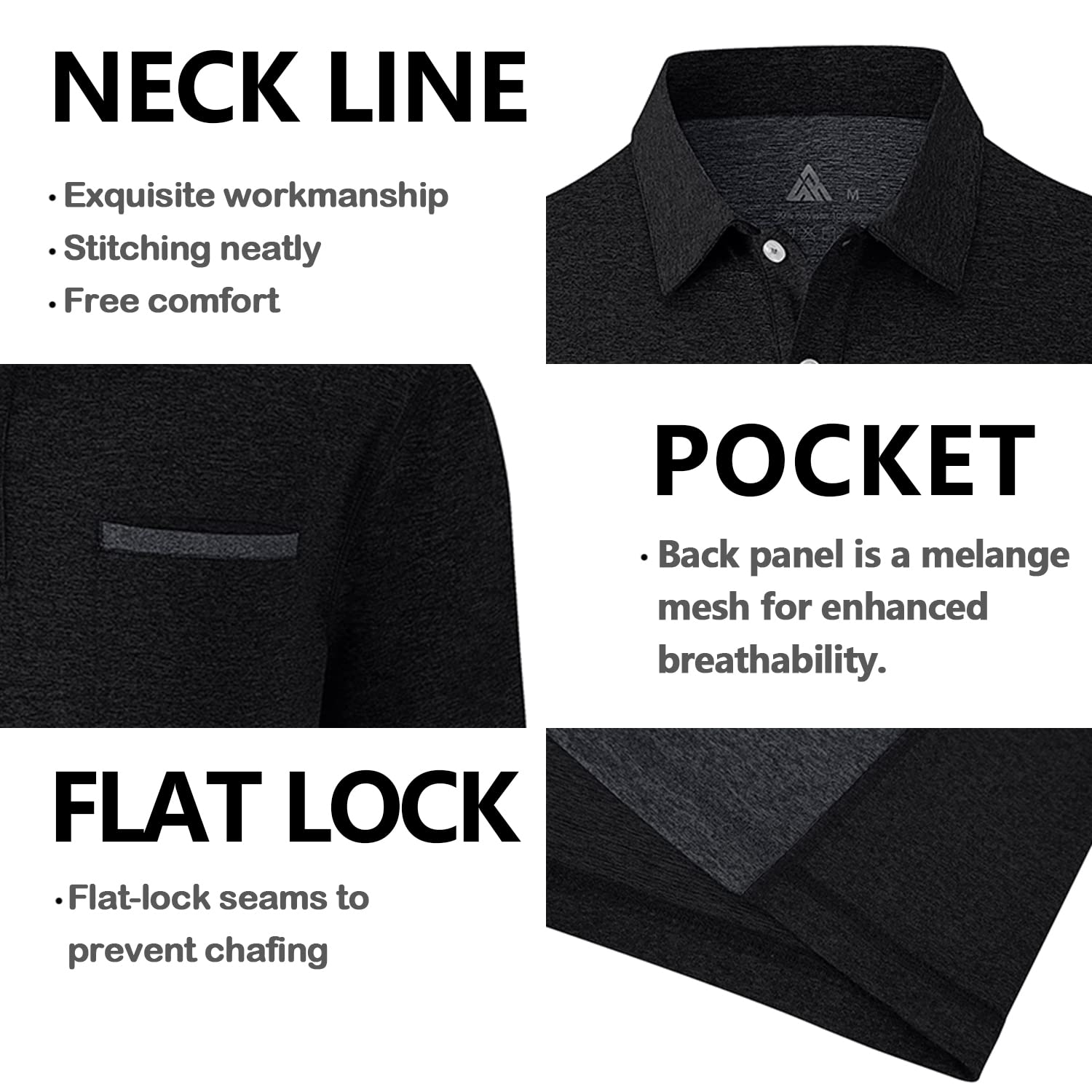 JACKETOWN Golf Polo Shirts for Men Moisture Wicking Sports T-Shirts Short Casual Polo(Black,2XL)