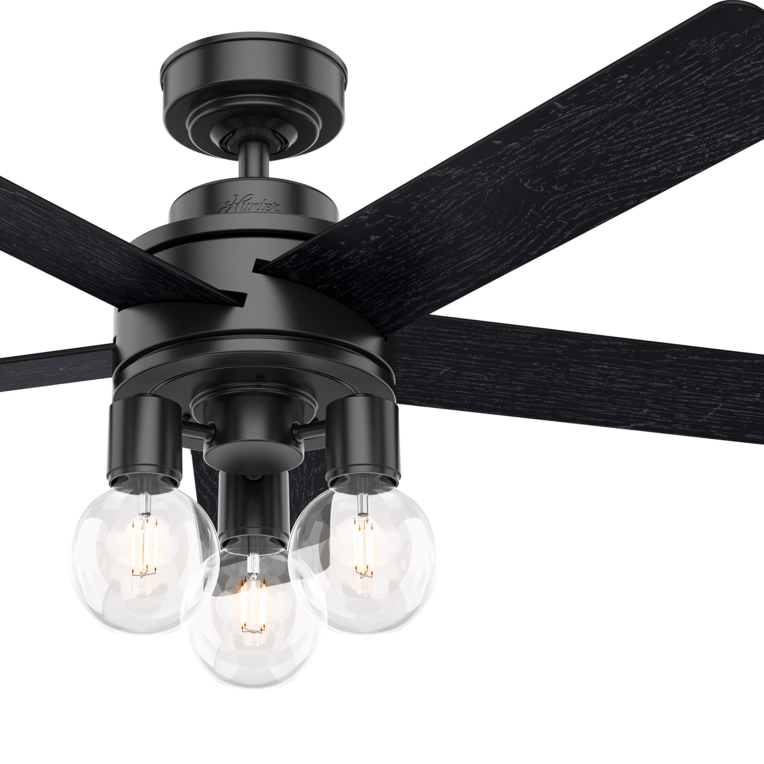 Hunter Fan 52 inch Contemporary Matte Black Indoor Ceiling Fan with Light Kit and Remote Control (Renewed)