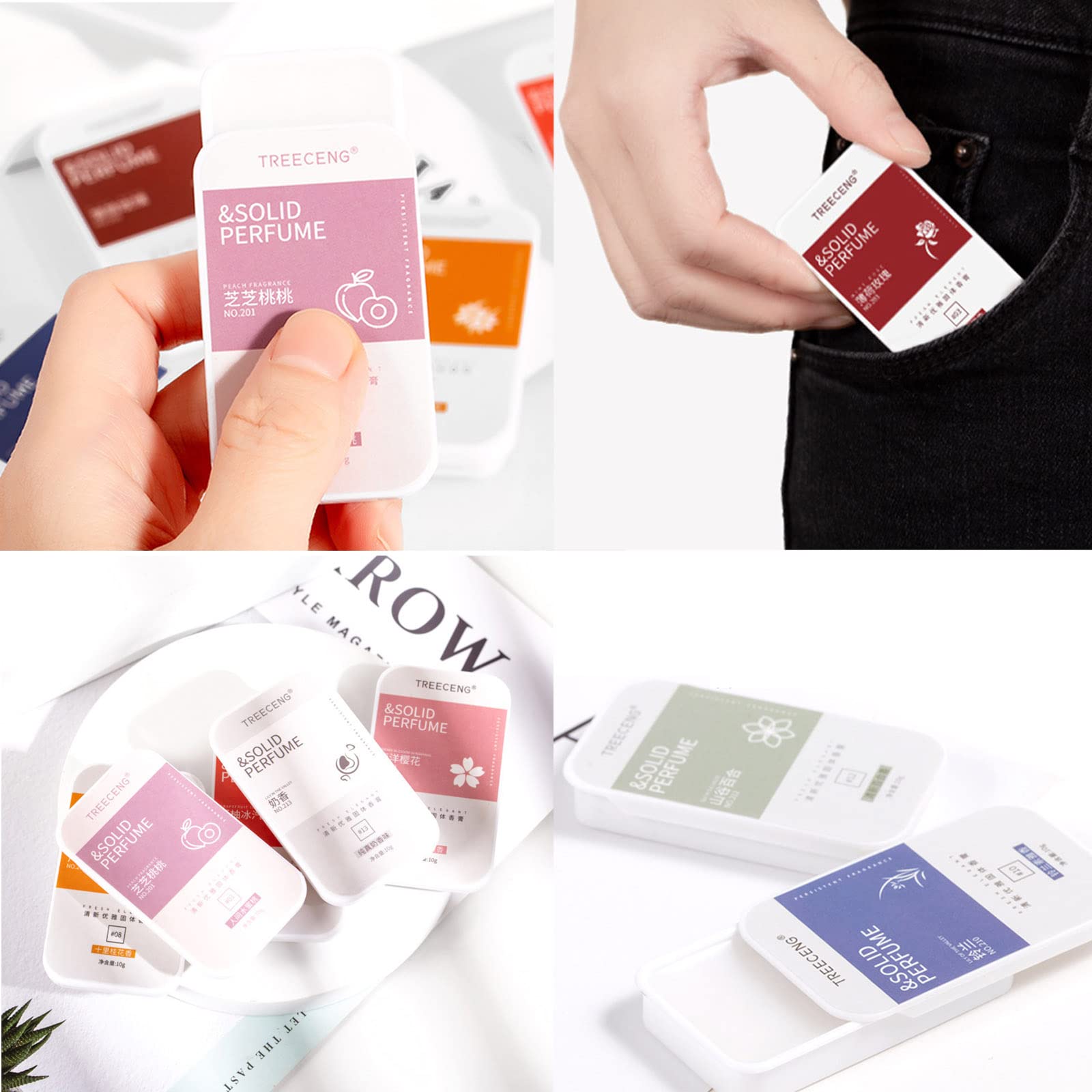 Grospe 4PCS Solid Balm Sets Solid Perfume Portable Pocket Balm Perfume Perfect for Travel Use Natural Fragrance Parfum for Men and Women (10#-13#)