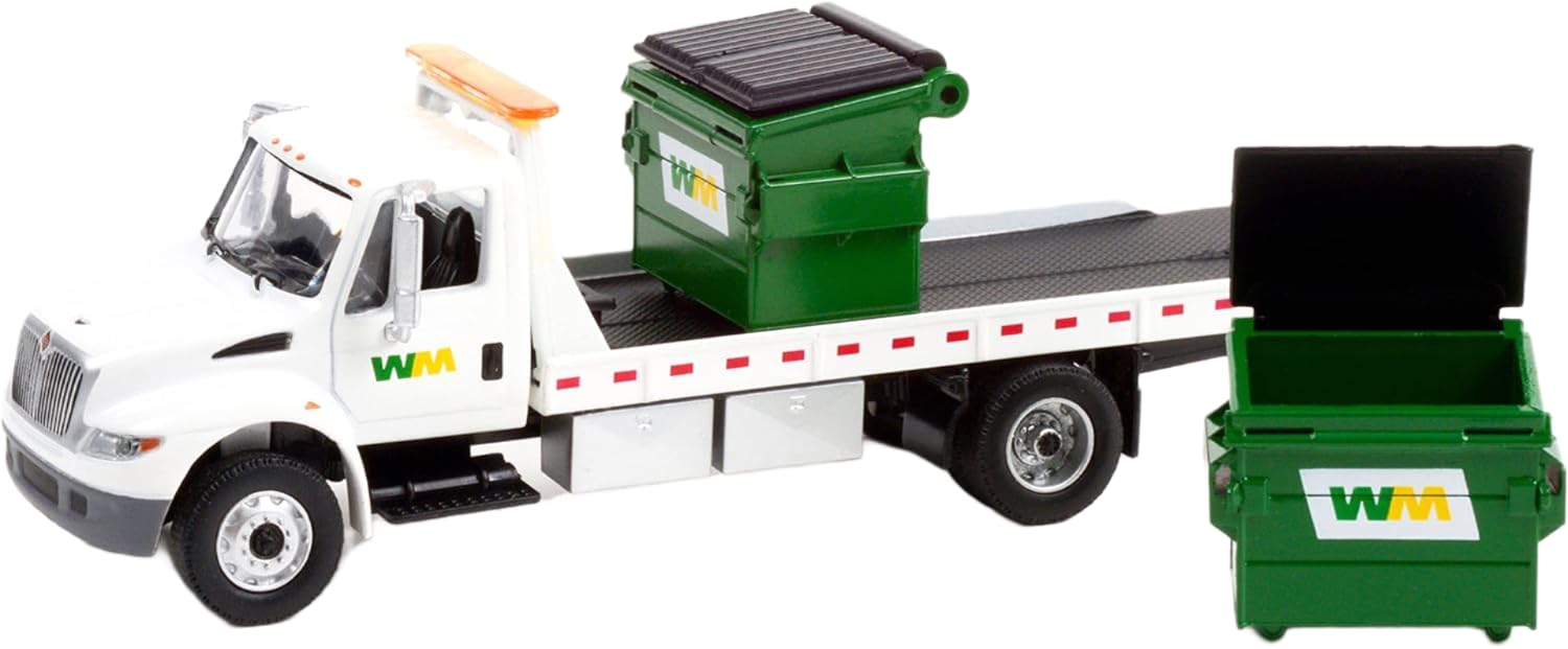 Greenlight 33220-B H.D. Trucks Series 22-2013 International Durastar Flatbed - Waste Management with Commercial Dumpsters 1:64 Scale Diecast