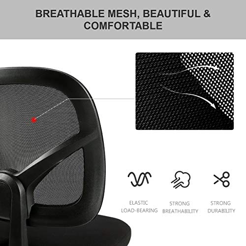 Hbada Home Office Desk Chair with Flip Up Arm, Breathable Mesh Back Lumbar Support Task Chair, Ergonomic Office Chair with Adjustable Height & PU Wheels, Swivel Computer Desk Chair, Black