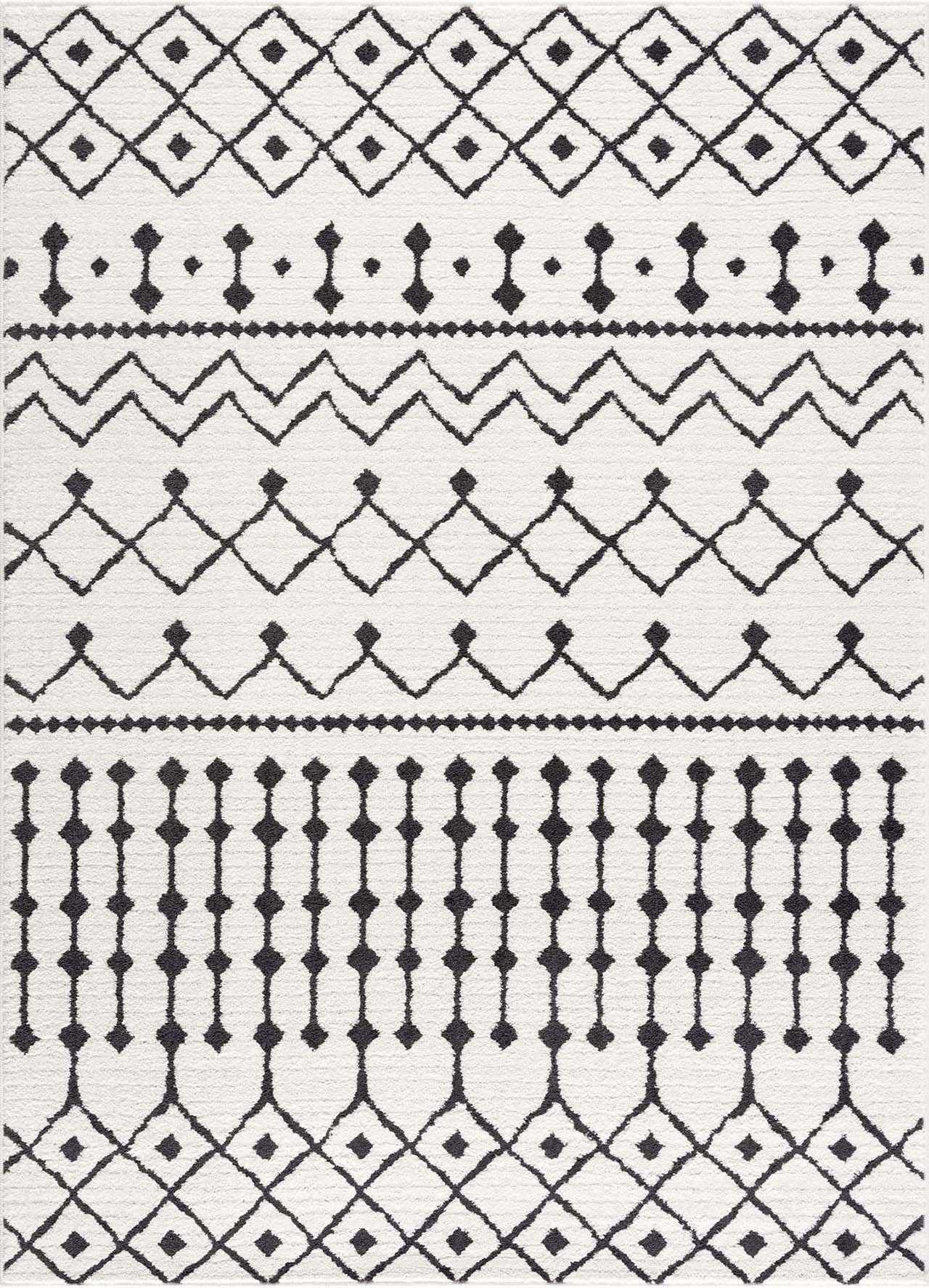 Hauteloom Ringwood 8' 10" x 12' Moroccan Farmhouse Shag - Black, Charcoal, White Bohemian Area Rug - Rectangle - Polypropylene and Polyester Blend