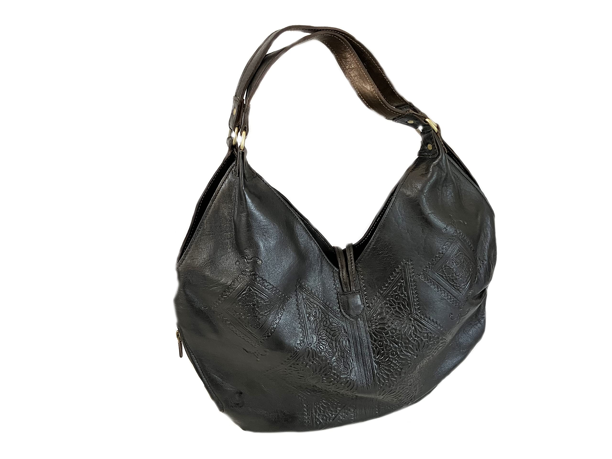 Jacki Easlick hand tooled leather hobo bag with tassel (Black)