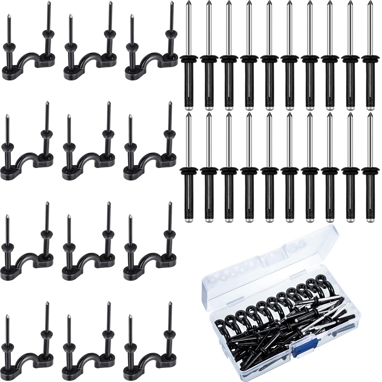 Hotop 12 Pieces Kayak Pad Eye Tri-Grip Rivet and 20 Pieces 3/16 Inch Deep Water Long Grip Tri-Grip Tri-Fold Tri Bulb Mounting Rivet for Installing Kayak, Canoe and Boat Accessories