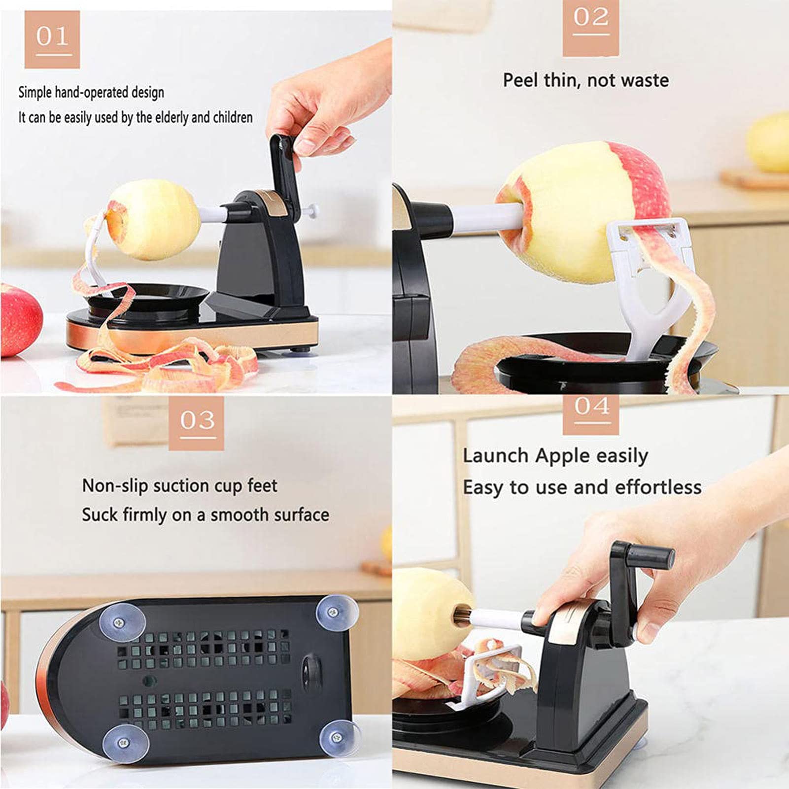 Hand-Cranked Apple Peeler, Pear Peeler 360 Degree Rotating Disc Quick Apple Peeled Machine You can peel potatoes, kiwi other fruits and vegetables. (Black)