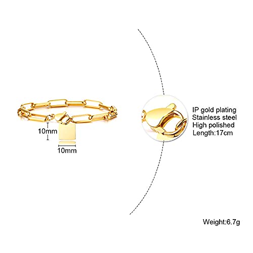 Kemstone Titanium Steel Chain Bracelet Gold Plated Simple Gold Bracelet for Women 6.8"
