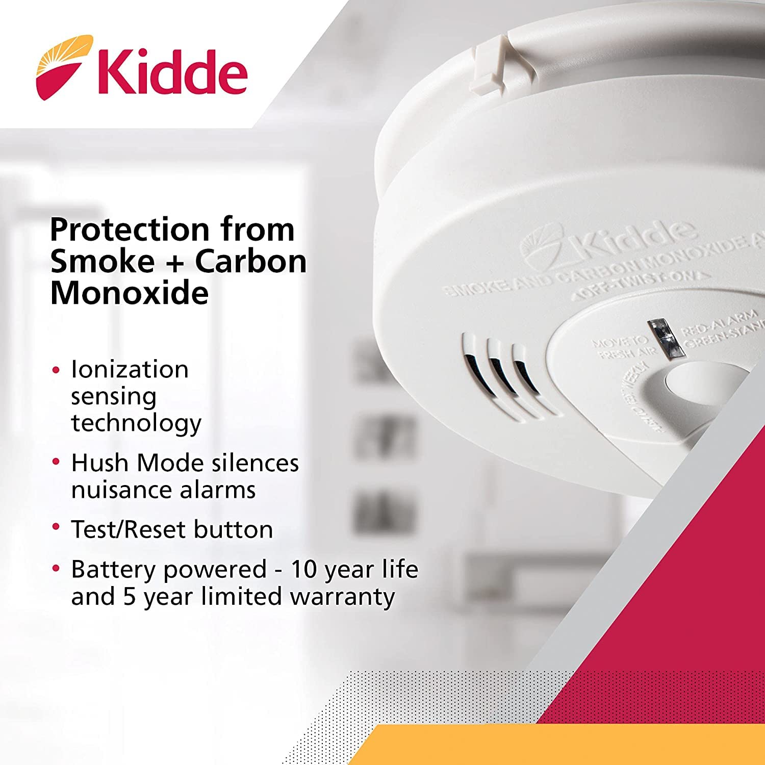 Kidde Smoke & Carbon Monoxide Detector with Voice Alerts, Battery Powered, Combination Smoke & CO Alarm, 2 Pack