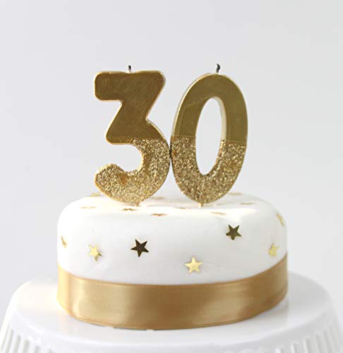 Talking Tables Glitter Number Candle-Premium Quality Cake Topper Decoration Pretty, Sparkly for Kids, Adults, 30th Birthday Party, Anniversary, Milestone, Height 8cm, 3", Gold 3