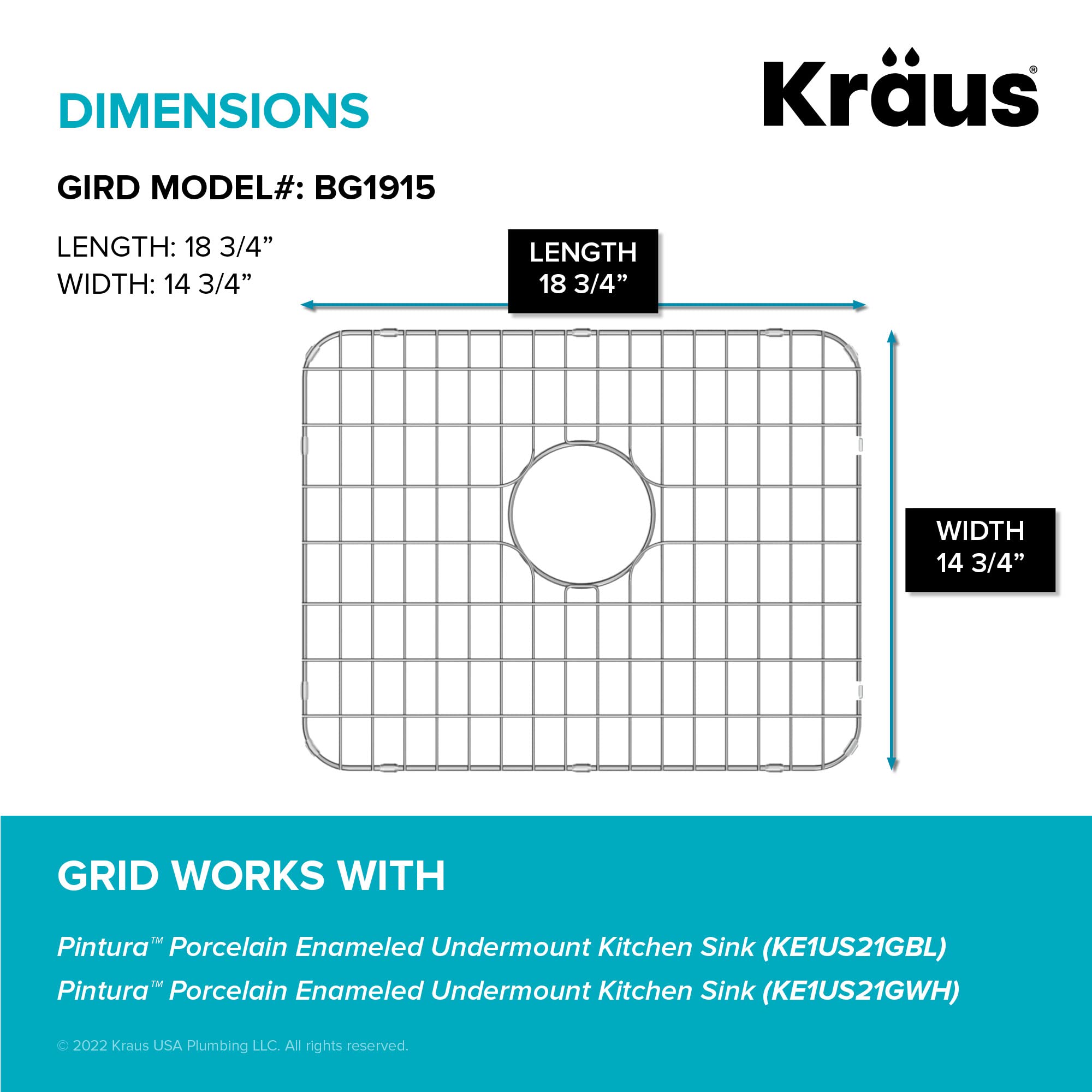 KRAUS Stainless Steel Bottom Grid (18 3/4 in. x 14 3/4 in.) for 21 in. Kitchen Sink, BG1915