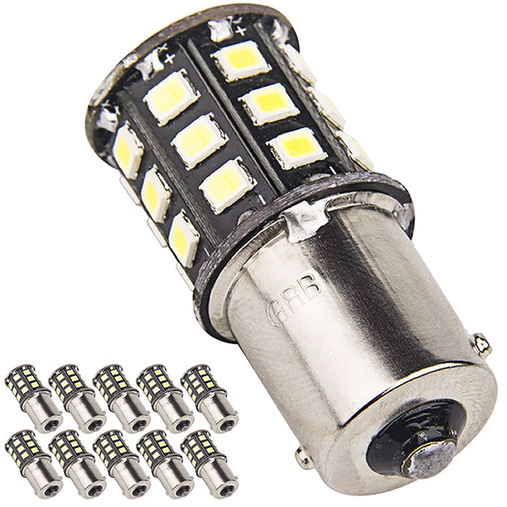 GRB New Generation 1156 1141 1003 33-SMD LED Light bulb Use for RV Indoor Lights, Back Up Reverse Lights, Brake Lights, Tail Lights, Rear Turn Signal Lights (10-Pack, White 6000K-6500K)