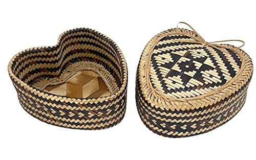 Thai kra-tip sticky rice heart shape (extra small) bamboo basket handmade steamers cookware - 5 inch for home decoration, restaurant or collectible item