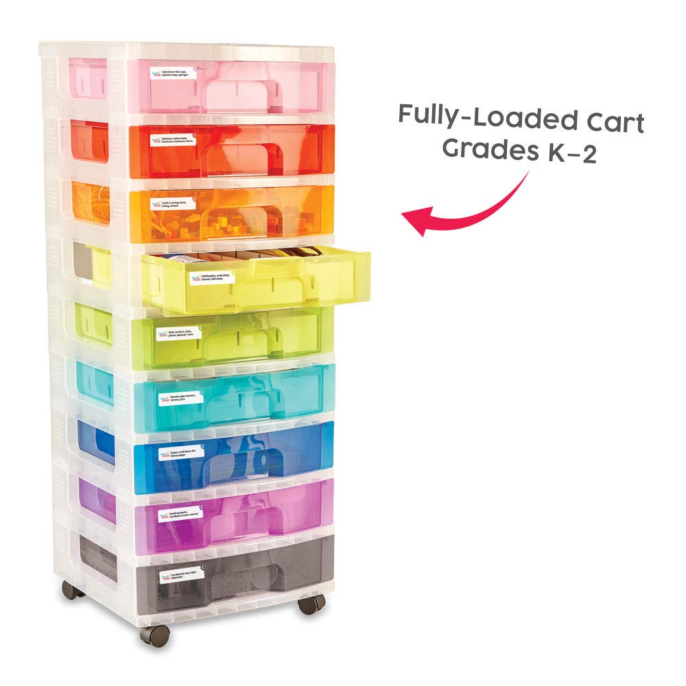 hand2mind Classroom Makerspace Cart for Grade K-2, STEAM Activities, Classroom Cart, Makerspace Supplies, Elementary Classroom Materials, Craft Storage Drawers, Activity Cart, Kids Engineering
