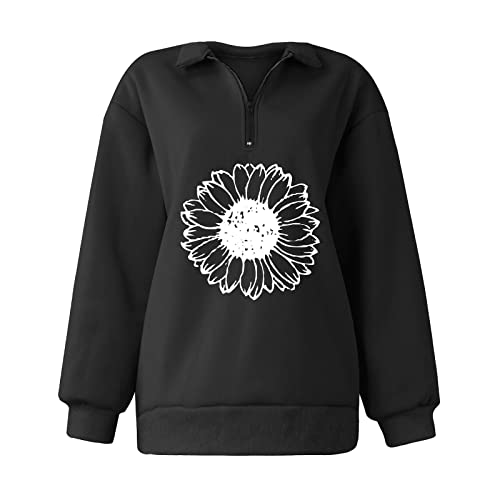 Lmzaren Womens Fashion Padded Sweatwear Solid Color Fall and Winter 1/4 Zipper Sweatshirt Casual Loose Tops Pullover