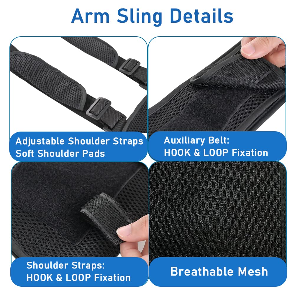 Kids Arm Sling For Shoulder Injury Elbow Surgery Support Brace Immobilizer Child Adjustable Medical Rotator Cuff Injury Mesh Sling For Broken, Dislocation, Sprains, Strains & Tears (Large, Black)
