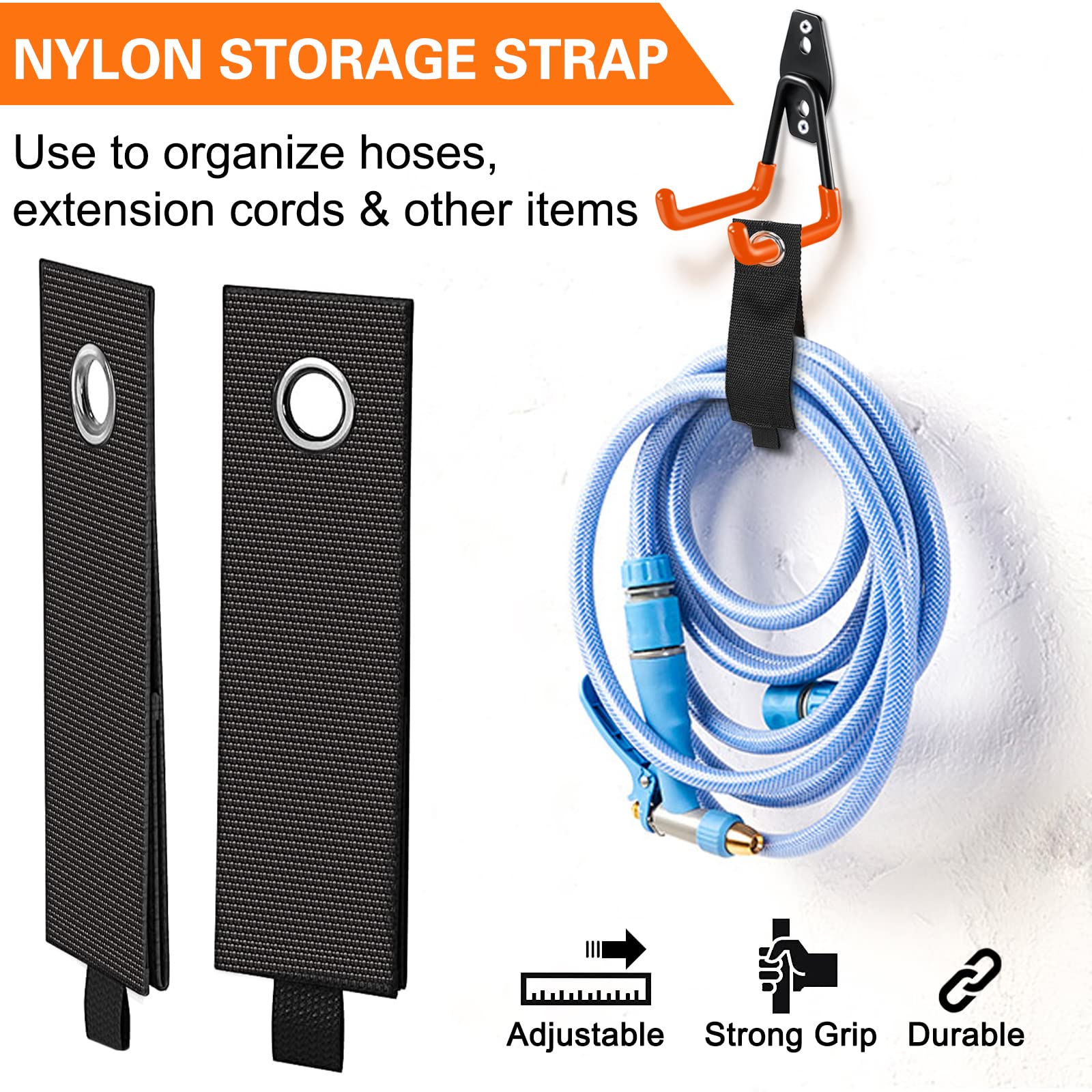 HUPBIPY Garage Hooks 4 Pack, 7.7 inch Long Hooks, with 2 Extension Cord Holder Organizer, Heavy Duty Garage Hanger, Ladder Hooks for Garage Wall