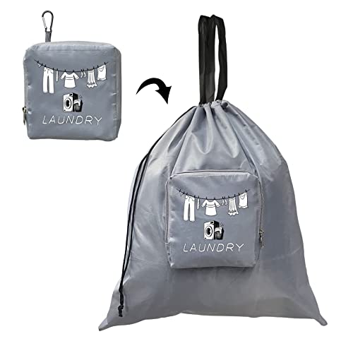 Travel Laundry Bags with Handles and Carabiner, Foldable Travel Laundry Bags for Dirty Clothes, 24"L X 21"W Dirty Laundry Travel Bag with Drawstring Closure, Lightweight Travel Accessories