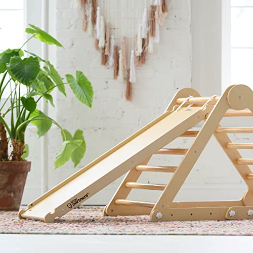 Little Partners Climbing Wood Kids Slide Ladder, 2-in-1 Climbing Ramp Slides for Kids Accessory for Learn 'N Climb Triangle with Secure Hooks, Hand and Foot Grips (Slide Only, Natural)