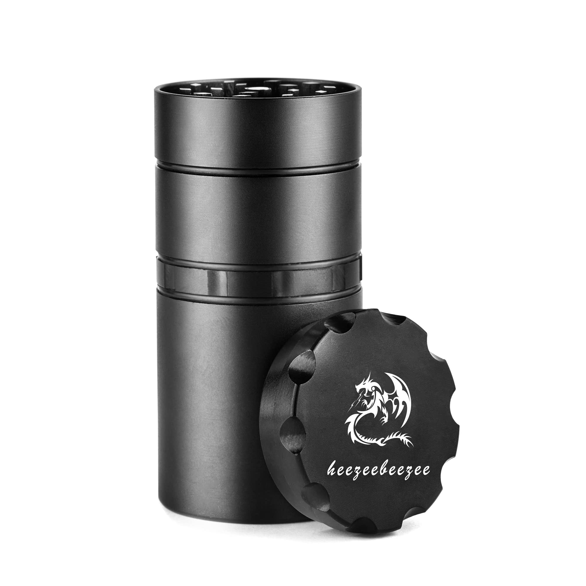 HeezeeBeezee 2 Inch Spice Grinder with Large Capacity Storage Container (Black)