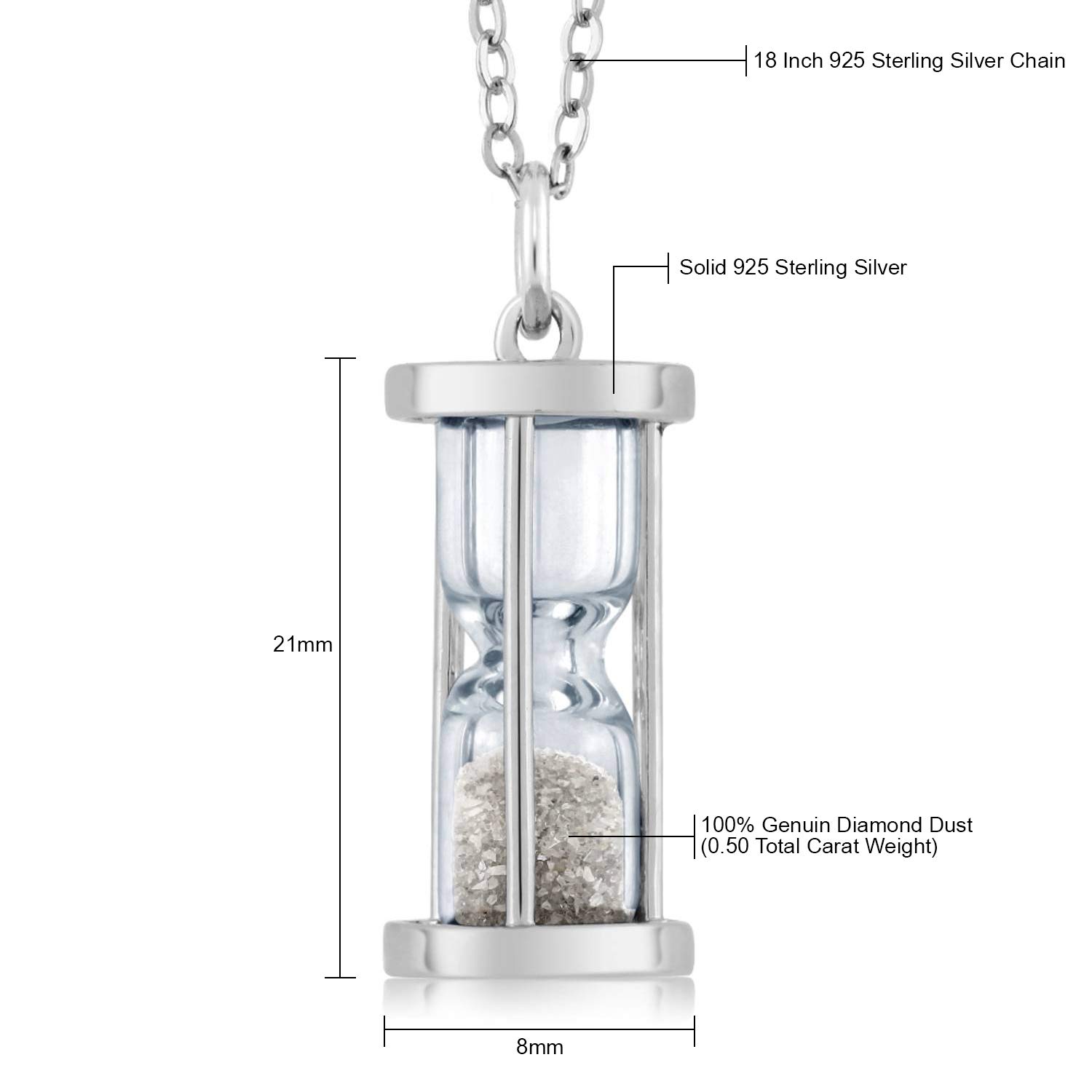 Gem Stone King 925 Sterling Silver Diamond & Gemstone Birthstone Dust Hourglass Necklace For Women With 18 Inch Silver Chain (Blue)