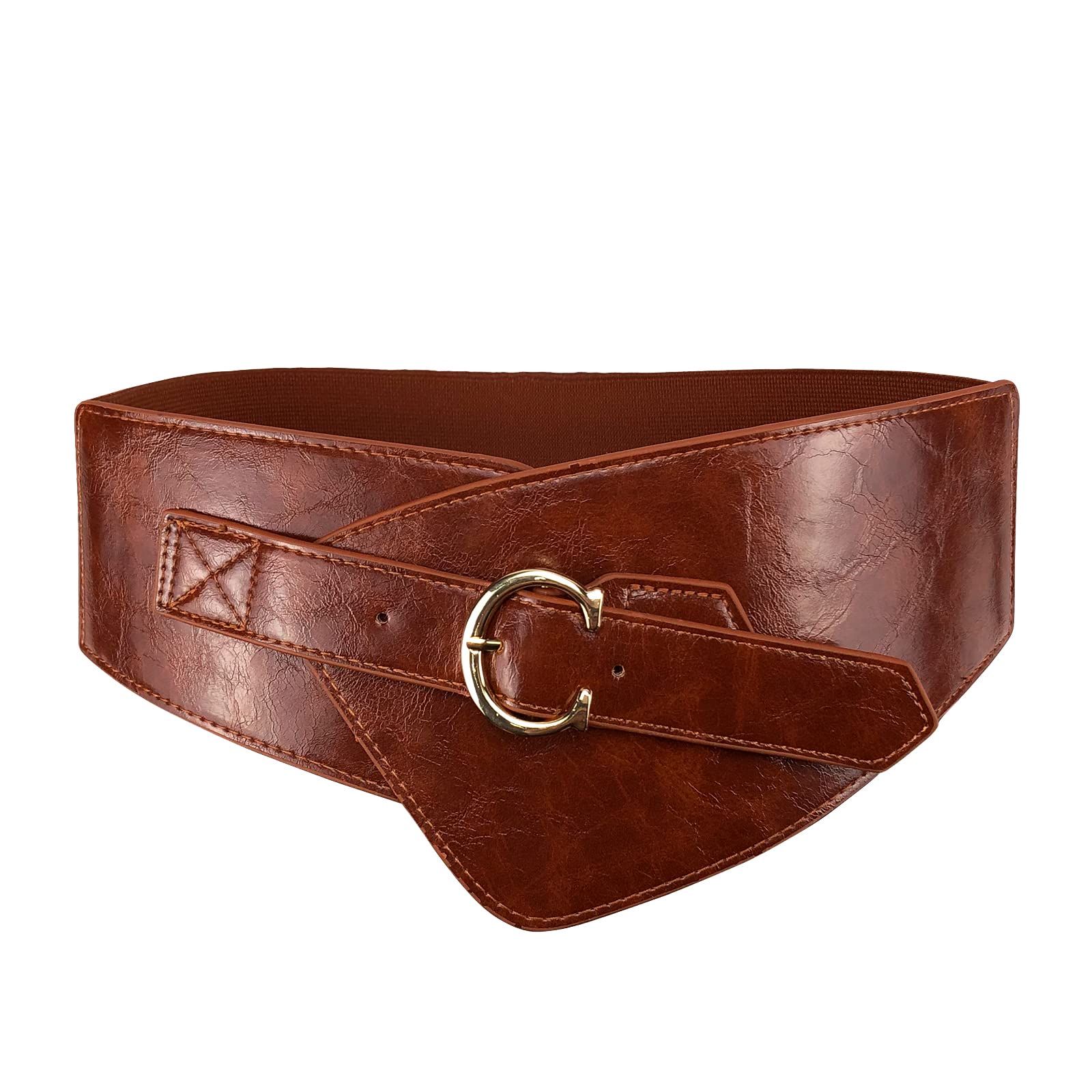 JOYMIN Women's Fashion Wide Waist Belt Elastic Stretch Cinch Belts Classy C-Shape Buckle Design Waistband,Brown