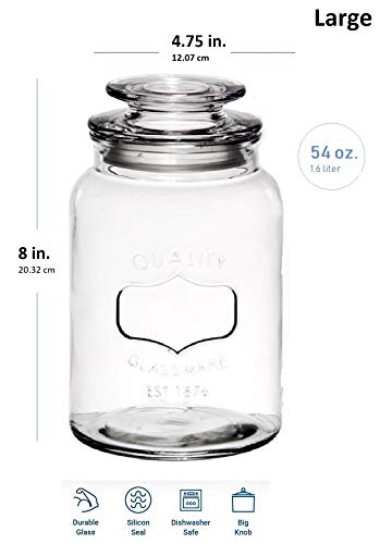 Godinger Airtight Glass Canisters Set of 3 - Round Clear Storage Containers with Sealed Lids, Chalkboard Jar Set of 3, Chalk Included – Perfect Housewarming Gift