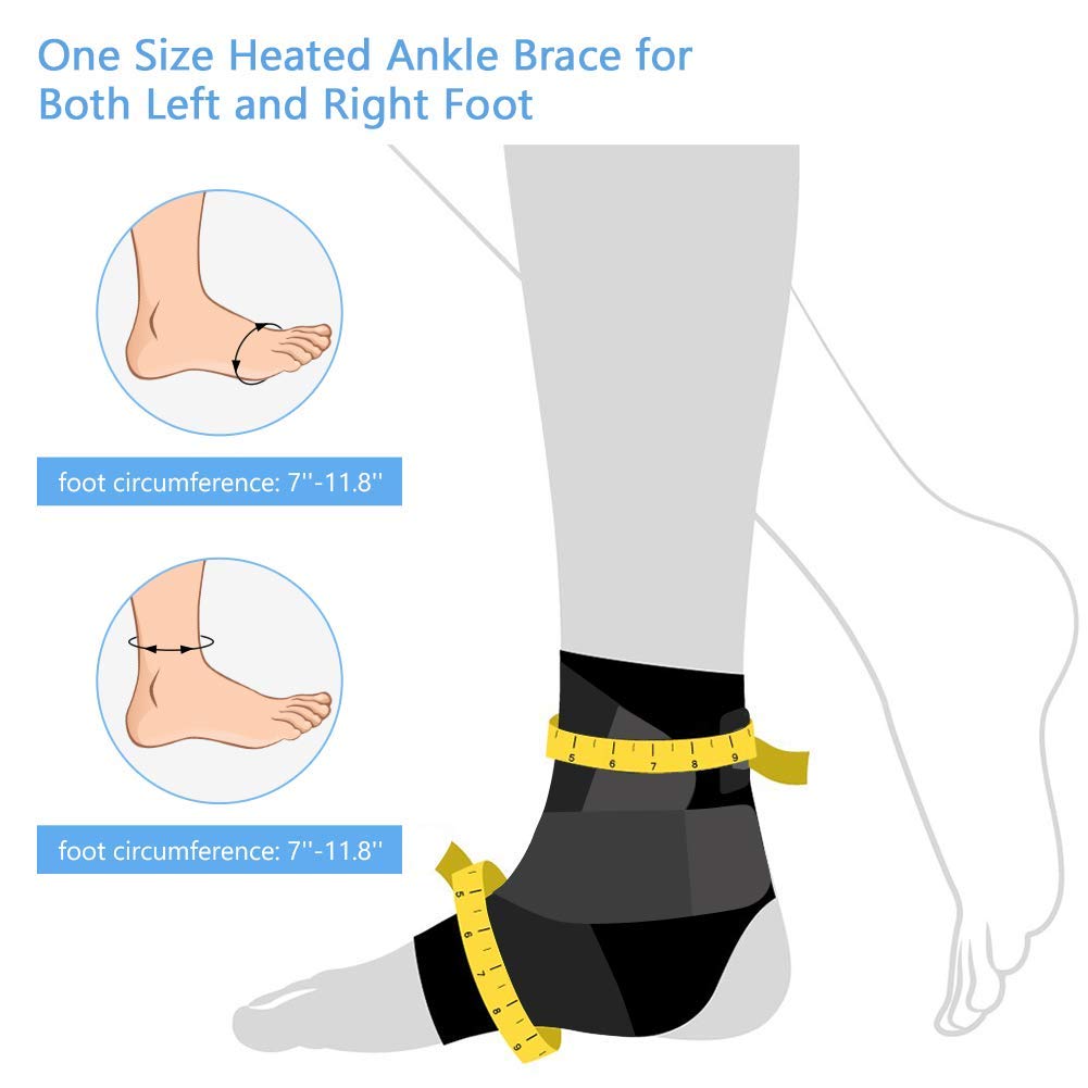Heated Ankle Brace, Heat Ankle Support Compression Wrap for Injury Joint Recovery Ankle Sprain Swelling Arthritis Tendinitis Strain Fatigue Fit Left/Right Foot for Men and