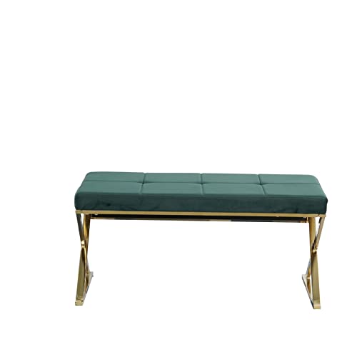 GYZAD Modern Sofa Bench-Turquoise Bench Bench-Dining Room Bench-with Stainless Steel and Velvet Ottaman,Bench Chair,Benches for Bedroom,Livingroom,Metal,Gold Plated Legs,Green