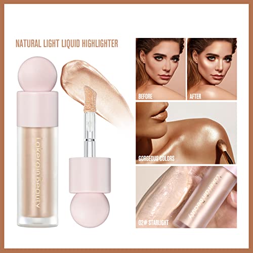 Jutqut Liquid Highlighter, Shimmer Face Body Highlighter Wand,Waterproof and Long-lasting Cream Smooth Highlighter Illuminator, Silky Natural Glow Makeup Stick for Body, 02#STARLIGHT