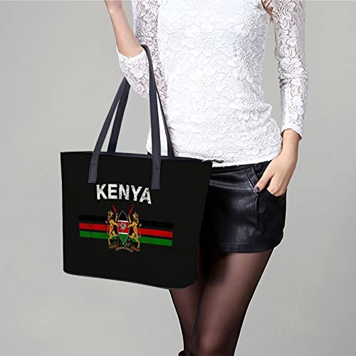 Kenyan Flag Women's Tote Bag PU Leather Shoulder Bag Handbags Purse For Work Shopping Travel