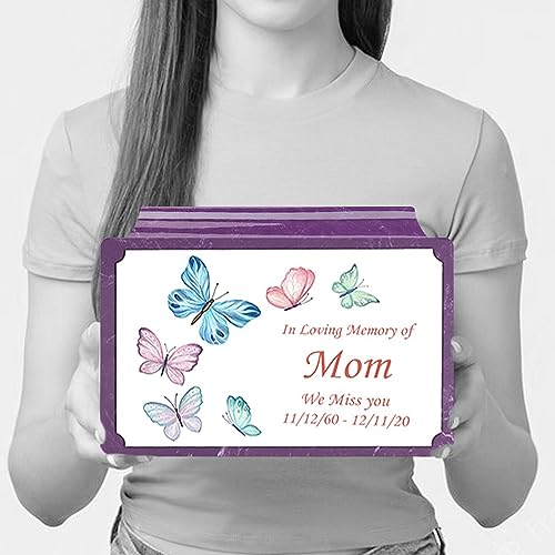 GetUrns β Legacy Cultured Marble Urn by Mackenzie, Adult Size Cremation Urns, Custom UV Printed Burial Urn for Ashes, 210 Cubic Inch Cemetery Urns for Ashes, Butterfly, Amethyst