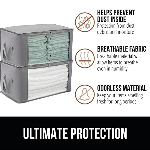 Gorilla Grip Large Capacity 2 Pack Clothes Storage Bag Organizer, 90L, Reinforced Handles, Thick Fabric for Blankets, Bedding, Clothing, Foldable Zipper Container Bags, Clear Window Closet Totes, Gray
