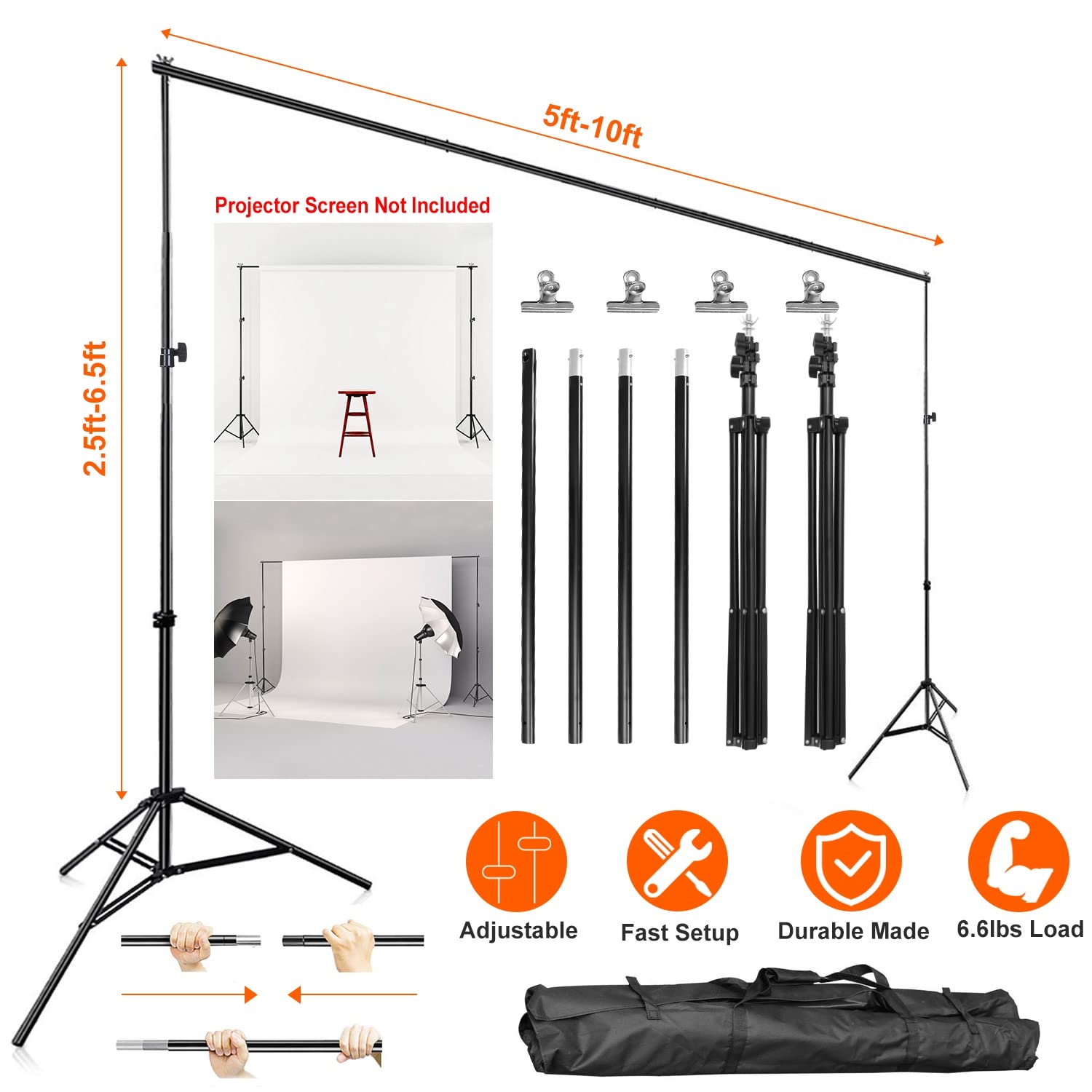 iMounTEK Backdrop Stand for Parties, Photographic Studio Photo Backgrounds 10ft Adjustable Photo Backdrop Stand Kits with a Carrying Bag Photo Backdrop Stand for Photography/Wedding