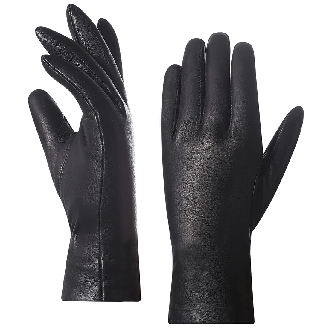 Harssidanzar Genuine Lambskin Leather Gloves For Women, Ladies Winter Warm Driving Leather Cashmere Lined gloves GL006,Black, M