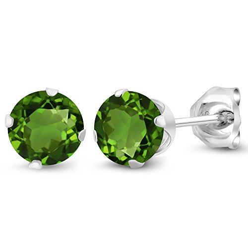 Gem Stone King 925 Sterling Silver Chrome Diopside Stud Earrings For Women (1.00 Cttw, Round 5MM)