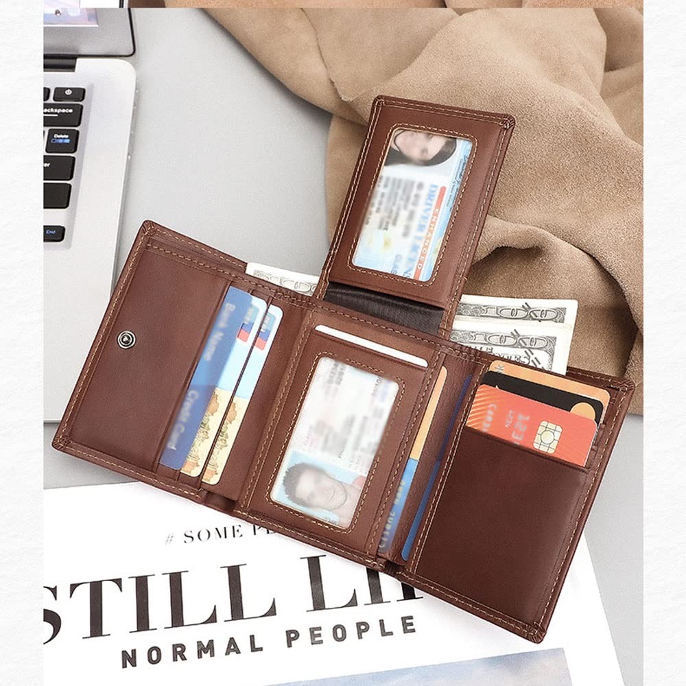 LUYILA Men's Wallet Fashion Short Men's Wallet Tri-fold Men's Wallet Buckle with 2 ID Window
